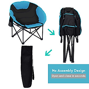 Giantex Folding Camping Chair Moon Saucer Chair Lightweight Sofa Chair Round Beach Chair with Soft Padded Seat, Cup Holder, Back Bag and Metal Frame Chairs for Hiking, Camping, Fishing or Picnic