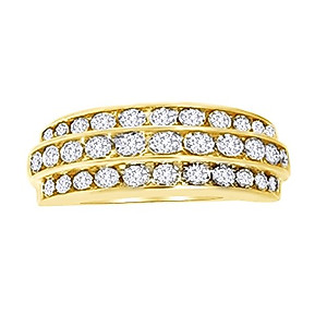 Three Row Engagement Wedding Band Ring In 14K Solid Yellow Gold With .75 Cttw Round Cut White Diamond,Ring In 14K Solid Yellow Gold Size-4.5