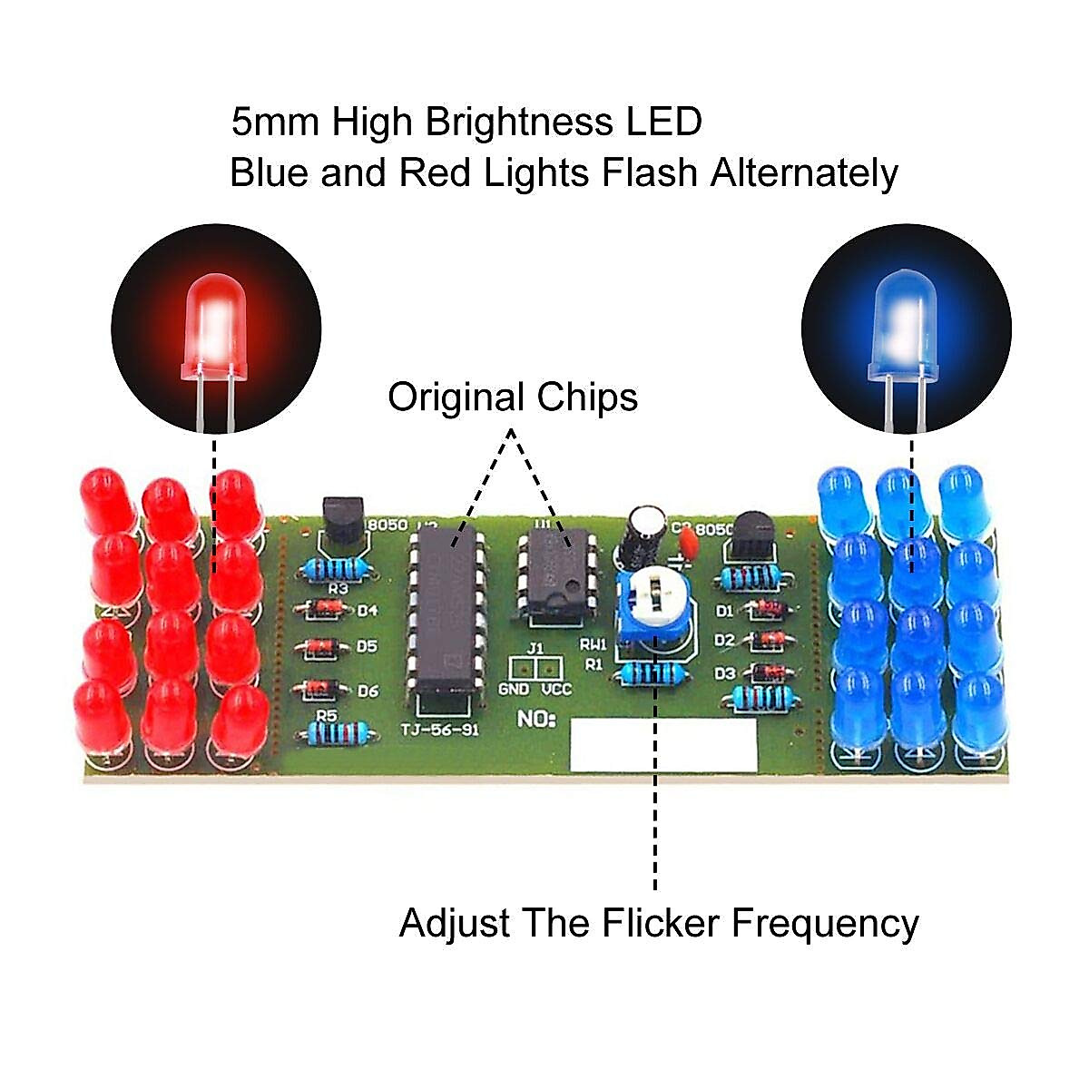 DORHEA 3 Set LED Flashing Lights Practice Board - NE555 CD4017 IC Kits - Red Blue Dual-Color DIY Kit - Strobe Electronic Suit Flashing Lights Components