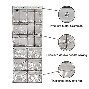TidyMaster 2 Pack Extra Large Hanging Crystal Clear Over Door Shoe Organizers,closet shoe organizer shoe rack organizer shoe storage,12+6Pockets,8+8Hooks,Gray (59"x 21.6")