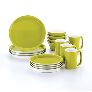 Rachael Ray Round and Square 4-Piece Dinner Plate Set, Green