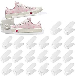 WISHAVE Shoe Slots Organizer 20 Pack for Closet, Adjustable Shoe Stacker Space Saver,Double Deck Shoe Rack Organizer Holder (White)