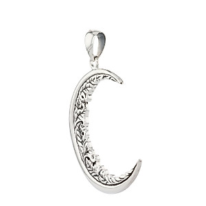 Jewelry Trends Sterling Silver Large Floral Leaf Crescent Moon Pendant