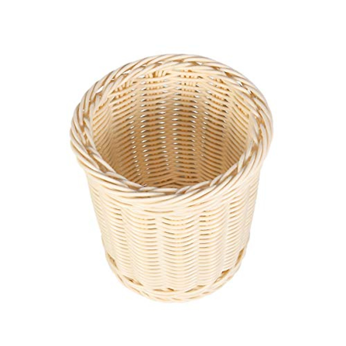 Zerodeko Woven Storage Baskets Round Rattan Waste Basket Woven Trash Can Paper Waste Basket Straw Wicker Sundries Storage Basket Garbage Container Bin for Bathroom Kitchen Beige Woven Baskets