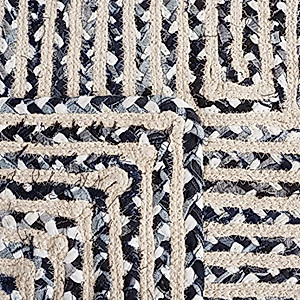 SAFAVIEH Braided Collection Area Rug - 8' x 10', Black & Navy, Handmade Farmhouse Cotton, Ideal for High Traffic Areas in Living Room, Bedroom (BRD260N)