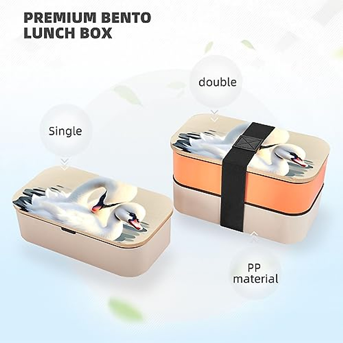 Cute Little Swan Adult Lunch Box, Bento Box, With Cutlery Set Of 3, 2 Compartments, Rectangular, Lunch Box For Adults