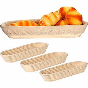 4 Pieces 13.8 Inch Banneton Bread Proofing Basket Oval Long Bread Proofing Basket Banneton Basket Dough Proofing Basket with Liners and Scatters for Home Sourdough Bread Baking