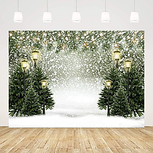 MEHOFOND Winter Christmas Tree Snowflake Photography Background Street Lamp Xmas Birthday Decoration Snowflake Banner Photo Backdrop Booth Props Vinyl 8x6ft