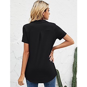 TFSDOD Womens Casual Polo T Shirts V Neck Short Sleeve Button Down Business Casual Tops Loose Work Blouses Black S