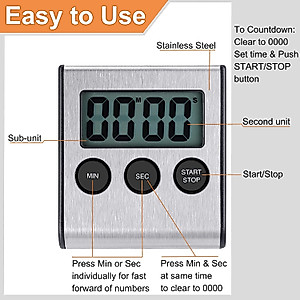 Kyzistn Kitchen Timer, Digital Kitchen Timer Magnetic Countdown Kitchen Timer with Loud Alarm Stainless Steel Timer for Kitchen Cooking, Baking,Sports Games