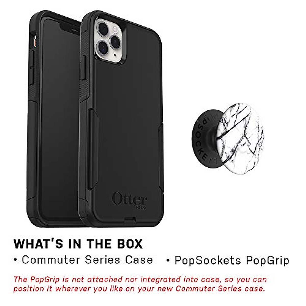 OtterBox Bundle: COMMUTER SERIES Case for iPhone 11 Pro Max - (BLACK) + PopSockets PopGrip - (WHITE MARBLE)