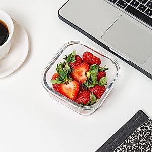 Bonita Home Square Glass Storage Container, Stackable BPA Free Airtight Seal Food Containers with Lids, Meal Prep Kitchen Organization and Storage, 5"x5" x 2.5", 17.6oz, 0.52L, 4 Pack, Red (New Lid)