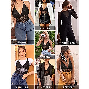 Avidlove Snap Crotch Lingerie Women Deep V Lace Teddy Bodysuit One Piece Babydoll(Black,L)