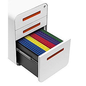 Laura Davidson Furniture Stockpile 3-Drawer Mobile File Cabinet, Commercial-Grade, Pre-Assembled (White/Orange)