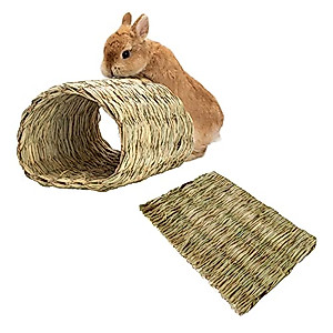Hamiledyi Rabbit Grass Tunnel,Natural Straw Woven Mat Winter Warm Hideaway Hut for Bunny Gerbil Ferrets Chinchilla Guinea Pig
