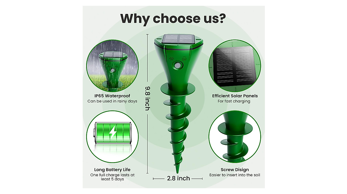 ReOasis Solar Mole Trap - Ultrasonic Rodent Repellent for Lawns