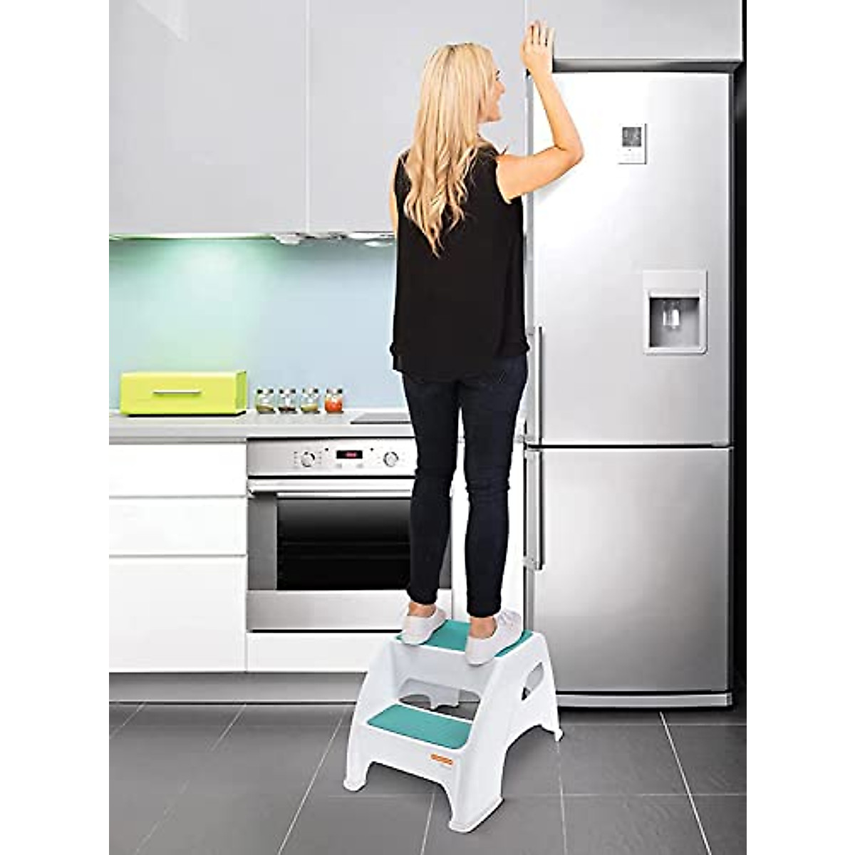 Dreambaby Toddler & Me 2 Step Stool - Designed for Kids & Adults - Holds up to 300lbs Maximum Weight Capacity - 10.5inch Tall & 15.4inch Wide - with Anti Slip Base Pads - Aqua - Model L6070