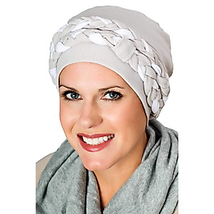Double Braid Turban Set - All Cotton 2 pc Chemo Cancer Turbans for Women Double Braid - Navy/White