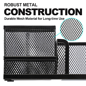 MaxGear Mesh Pen Holder for Desk Pencil Holder Desk Organizer 3 Compartments, Office Supplies Pen Organizer Desk Caddy Desktop Storage Stationary Organizer, Office Desk Accessories School, Black