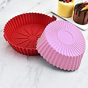 2-Pack 7.2 inch Air Fryer Silicone Liner Silicone Air Fryer Basket Heat Resistant, Reusable Air fryers Silicone Pot Round - Food Safe Air fryer Oven Accessories (Red+Pink)