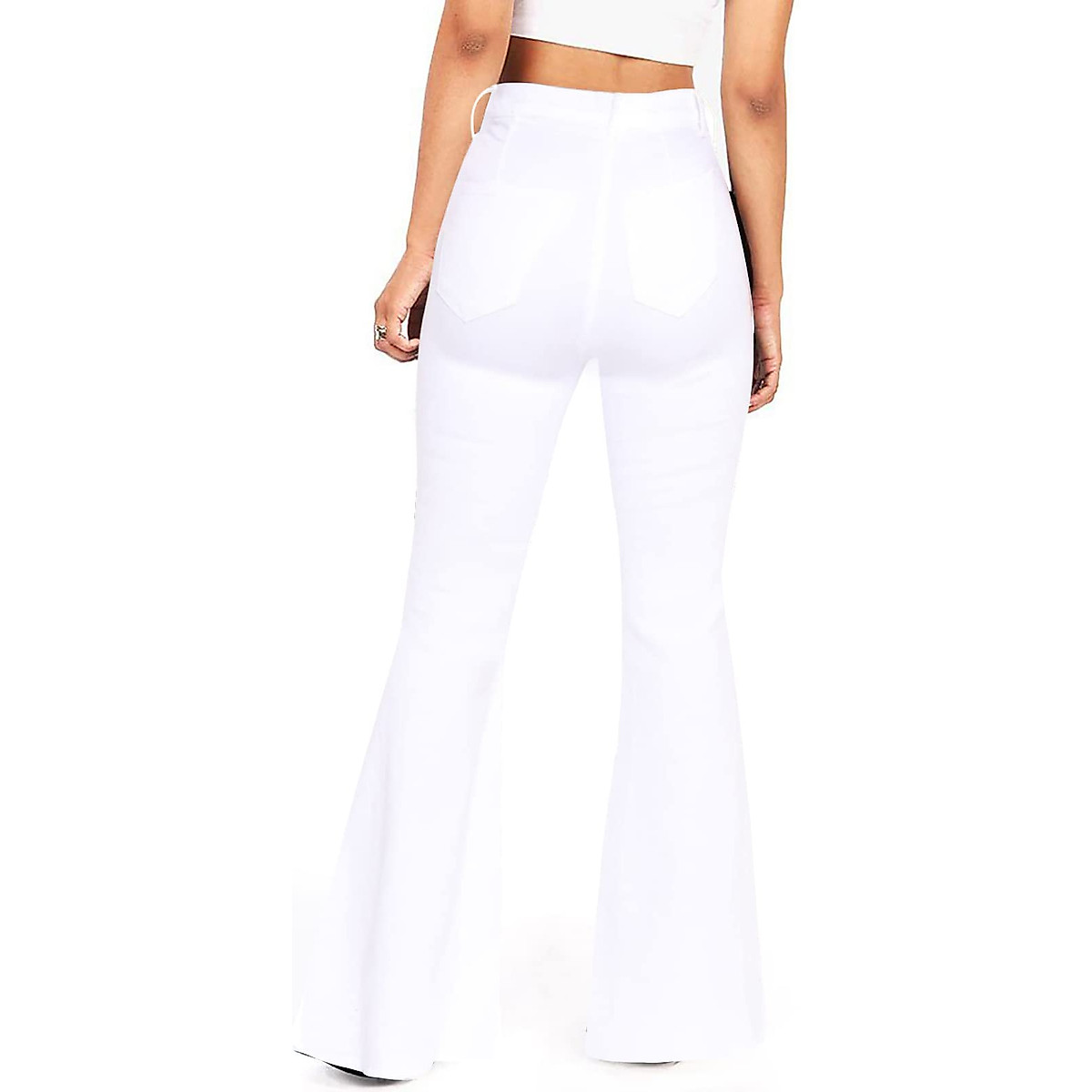 GALMINT Women's Fashion High Waisted Wide Leg Bootcut Slim Denim Flare Bellbottom Jeans (White, US 10)