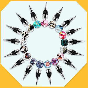 Soleebee 3 Pack Decorative Wine Stoppers, Wine Bottle Stopper with Beautiful Art Glass，Beverage Bottle Stoppers For Gifts, Bar, Holiday Party, Wedding (Style J)