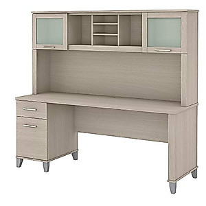 Bush Furniture Somerset 72W Office Desk with Drawers and Hutch in Sand Oak