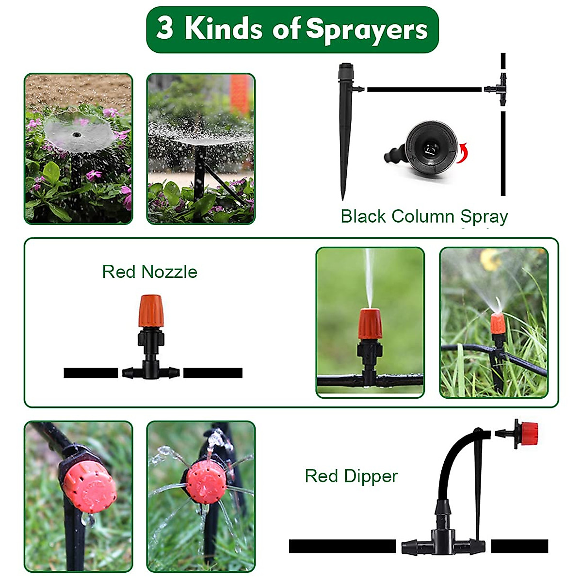 Flantor Garden Irrigation Kit,131ft 1/4" Drip Irrigation Kit Garden Irrigation System with Adjustable Nozzle Dripper Automatic Irrigation Equipment Set for Garden,Greenhouse, Patio,Lawn