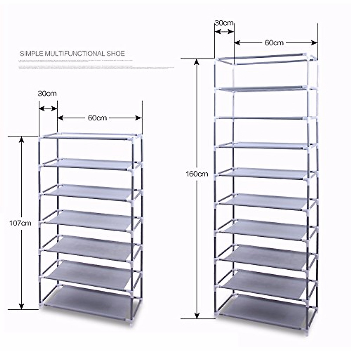 HOFOME 10 Tiers 9 Lattices Free Standing Shoe Rack, Non-Woven Fabric Shoe Stoage Organizer Cabinet, Stackable Shoe Rack for Living Room Entryway (Gray)