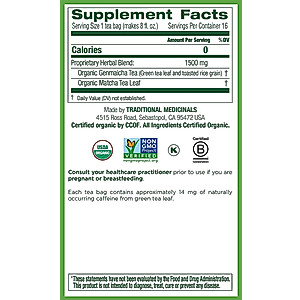 Traditional Medicinals Organic Green Tea With Toasted Rice, Matcha (Pack of 2) 32 Tea Bags Total