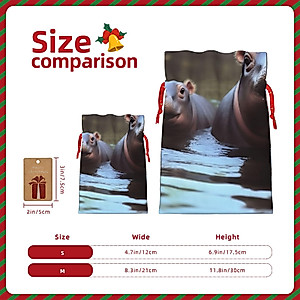 RLDOBOFE Christmas Gift Bags With Drawstring Baby Hippos Christmas Burlap Gift Bag Christmas Drawstring Bag for Halloween Xmas Candy Bags Reusable Xmas Present Bags for Party Decorations Holiday