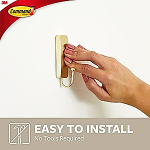 Command Medium Decorative Wall Hooks, Damage Free Hanging Wall Hooks with Adhesive Strips, No Tools Wall Hooks for Hanging Decorations in Living Spaces, 1 Satin Brass Hook and 2 Command Strips