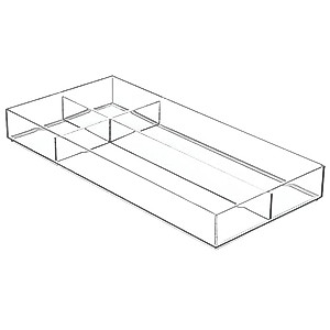 mDesign Plastic Stackable Office Divided Storage Drawer Organizer Tray for Cabinet, Desk, Shelf, or Closet Organization - Holds Note Pads, Pens, Tape, Staples, Scissors, Lumiere Collection - Clear