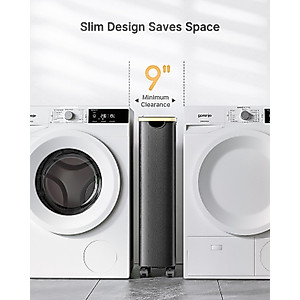 Slim Laundry Hamper with Wheels, 60L Rolling Laundry Basket with Lid and 2-Inch Silent Wheels, Small Clothes Hamper with Bamboo Handles for Clothes Toys in Dorm Bedroom Bathroom, Black