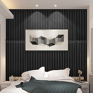 STICKGOO 6PCS 3D Wall Panels Peel and Stick, Main String Slat Wall Paneling, PVC Black 3D Wall Panels for Wall, Drop Ceiling Tiles for Interior Wall Decor, 23.6" x 47.2" x 6PCS, 46.5 Sq.Ft, Black