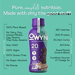 OWYN Only What You Need Plant Based Protein Shake, 20g Vegan Protein from Organic Pumpkin Seed, Flax, Pea Blend, Prebiotic Supplement, Superfood Greens, Gluten & Soy-Free (Variety Pack, 12 Pack)