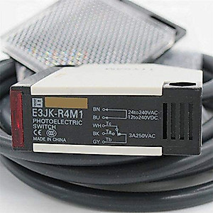 Taiss Photoelectric Beam Sensor E3JK-R4M1 Indoor Wall Mounted 12-240VDC 24-240VAC Retroreflective photoelectric Sensor Switch Proximity Switch 2M Cable Induction 3M