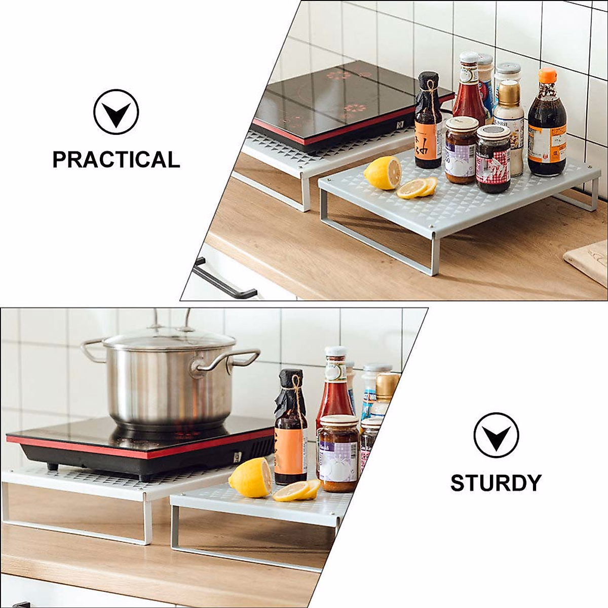 Hemoton Microwave Oven Rack Shelf Toaster Stand Kitchen Counter Seasoning Storage Rack Cabinet Organizer for Kitchen Utensils Towels Spices (Grey)