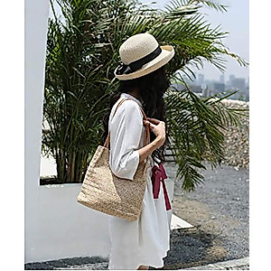 Aphoraeny Straw Beach Bag Buckets Totes Handbag Shoulder Bag Tote Bag Women Summer Handbag (Dark Beige)
