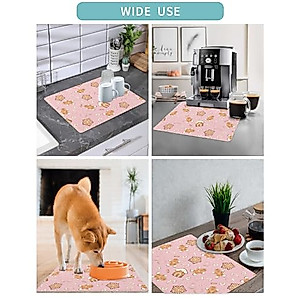 Coffee Mat for Counter, Christmas Cute Gingerbread Man Pink Absorbent Hide Stain Coffee Bar Mat, Non-slip Coffee Bar Accessories Kitchen Drying Mat Fit Under Coffee Maker Espresso Machine