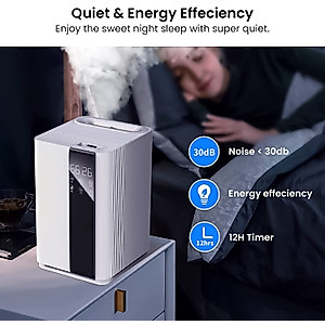 Humidifiers for Bedroom Large Room, Cool and Warm Mist（ up to 212℉） Humidifier with 3-fold Purification, 5L Top Fill Quiet 3 Speed Humidifiers with Auto Shut-Off