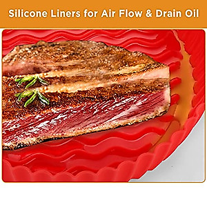 OUTXE 2-Pack Silicone Air Fryer Liner 7.5inch Reusable Air Fryer Silicone Basket Heat Resistant Easy Cleaning Air fryers Silicone Pot Round for 3 to 5 Qt for Air fryer Oven Accessories (Pink+Red)