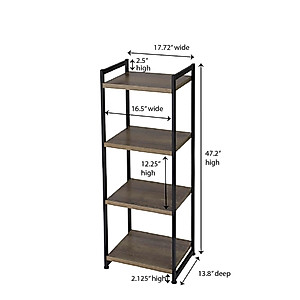 Household Essentials 4 Tier Storage Tower Shelf with Metal, Grey Shelves – Black Frame, Ashwood