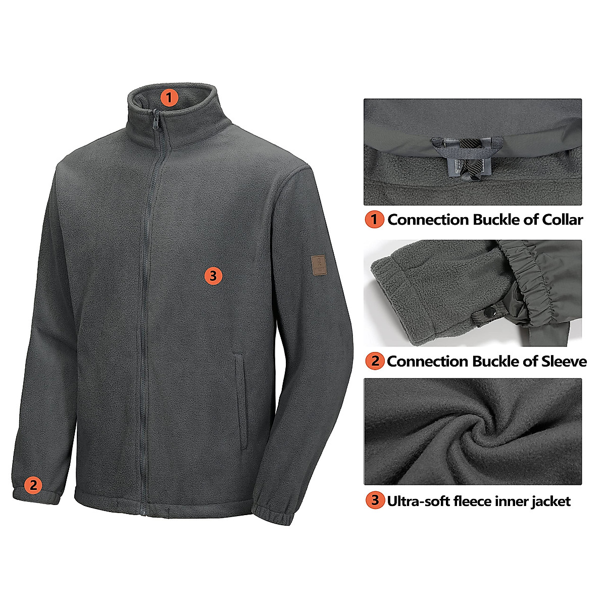 Little Donkey Andy Men's 3 in 1 Winter Ski Jacket Warm Fleece Liner Jacket Waterproof Windproof Snow Coat & Detachable Hood Grey/Black XL