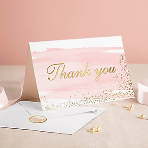 30 Thank You Cards with Envelopes Blank Gold Foil&Watercolor Bulk Box Set with Elegant Floral Envelopes &Stickers for Wedding, Baby Shower, Bridal Shower, Business, Anniversary - 4" x 6"