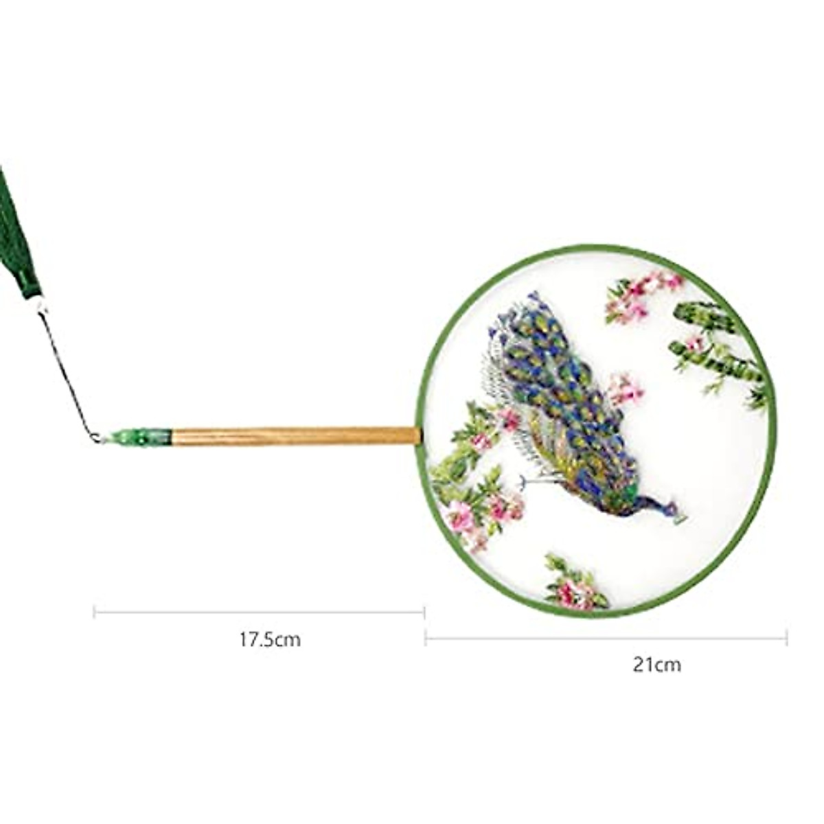 JOCERO Women Dancing Embroidery Flower Handheld Wooden Handle Fan Vintage Translucent Chinese Style Round Silk Fans with Tassels