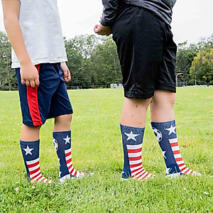 ChalkTalkSPORTS Soccer Youth Woven Mid-Calf Socks | USA | Red & White & Blue