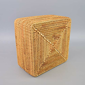 Handweaved Rattan 4 Compartments Cooking Utensil Holder Storage Box Cosmetics Organizer Silverware Caddy Handmade Flatware Caddy and Bottle Serving Basket (180mm 4-Compartment Box)