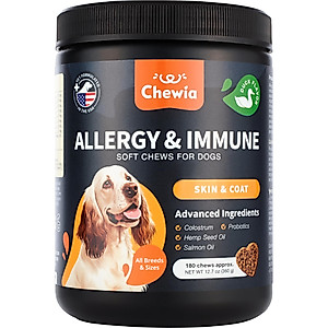 CHEWIA Dog Allergy Relief Chews - 180 Dog Allergy Chews - Immune Health, Seasonal Allergies & Hot Spots Support Treats