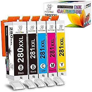 Miss Deer Compatible Ink Cartridge Replacement for Canon 280 281 PGI-280XXL CLI-281XXL for Canon Pixma TR8520 TR7520 TS6120 TS6220 TS6320 TS6300 TS6200 TS6100 TS9520 TS9521C Printer Ink (5 Pack)